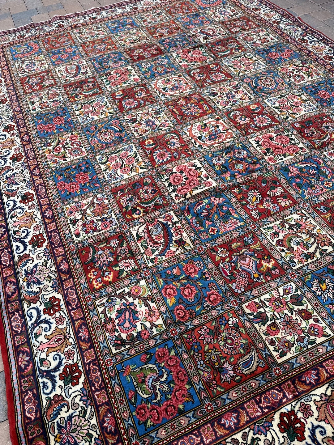 Stunning Handmade Vintage Four Seasons Design Oriental Rug, Quilt-like ...
