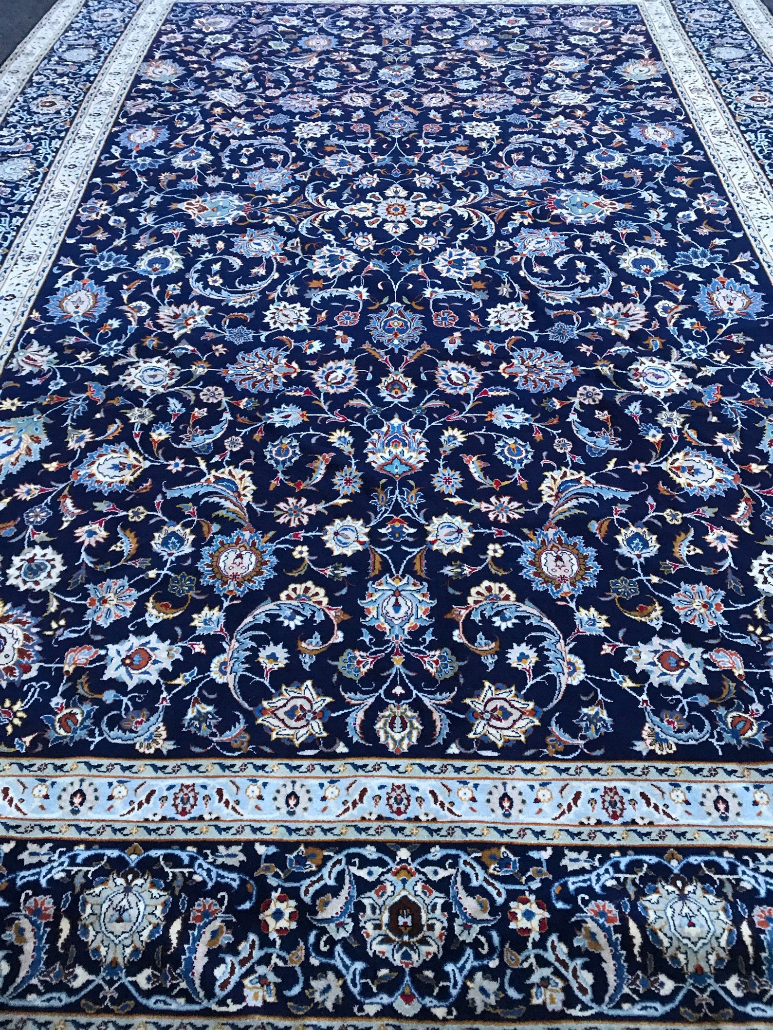 Vintage High Quality Midnight Blue & White Oriental Rug | Etsy