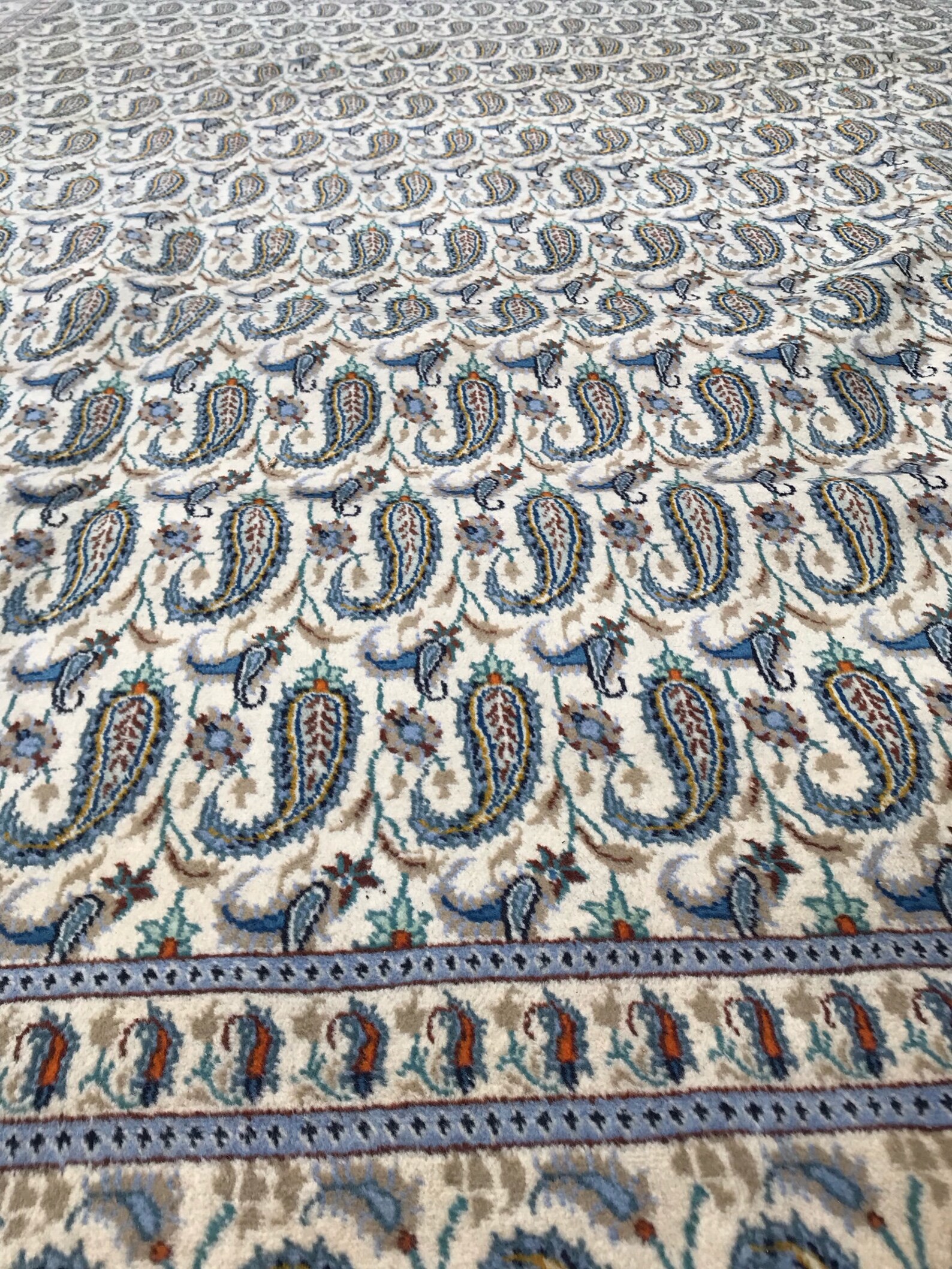 Vintage High Quality Paisley Allover Design Area Rug, Ivory & Blue ...
