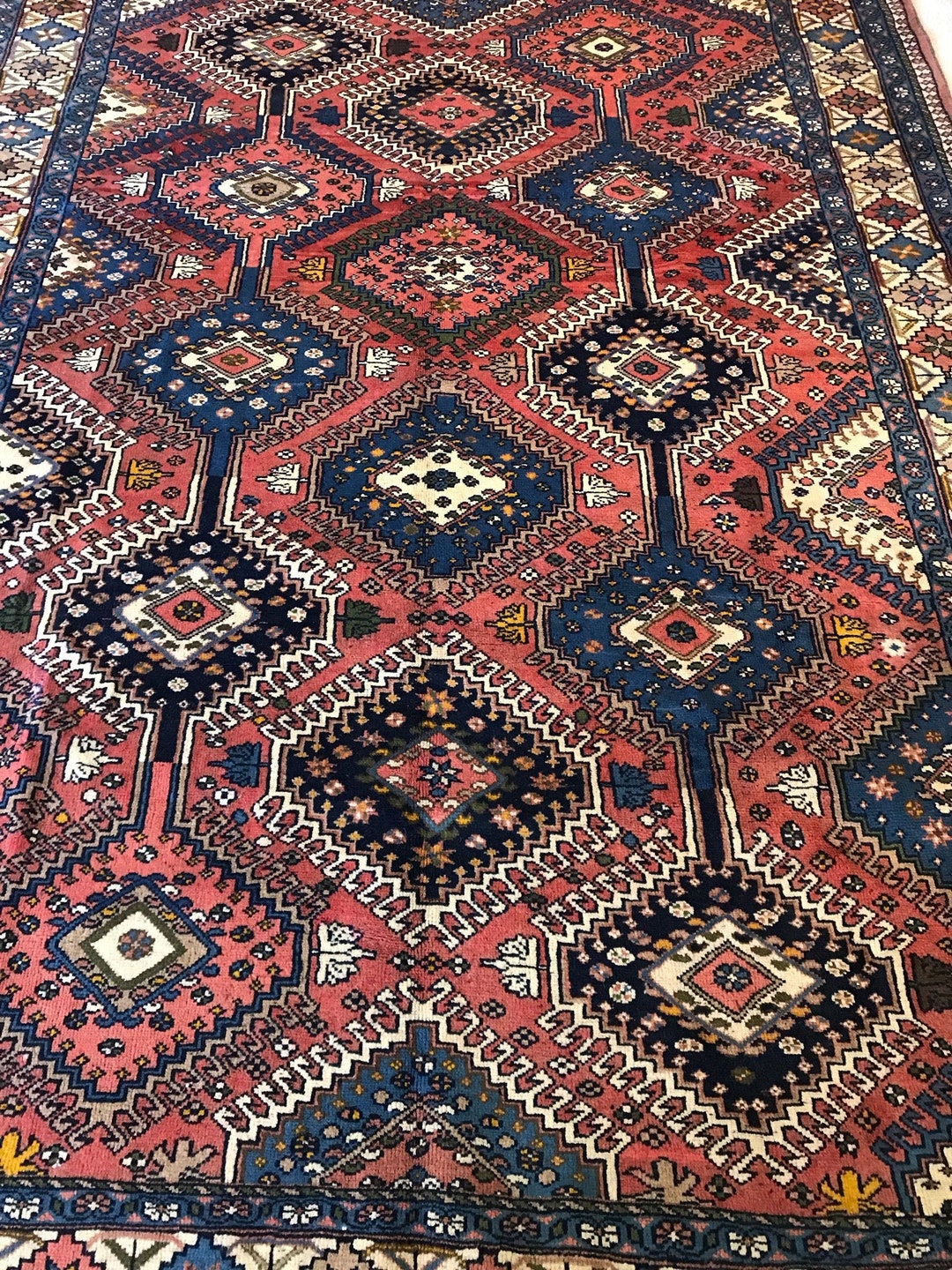 Vintage Classic Tribal, Geometric Oriental Area Rug, Rose & Slate Blue ...
