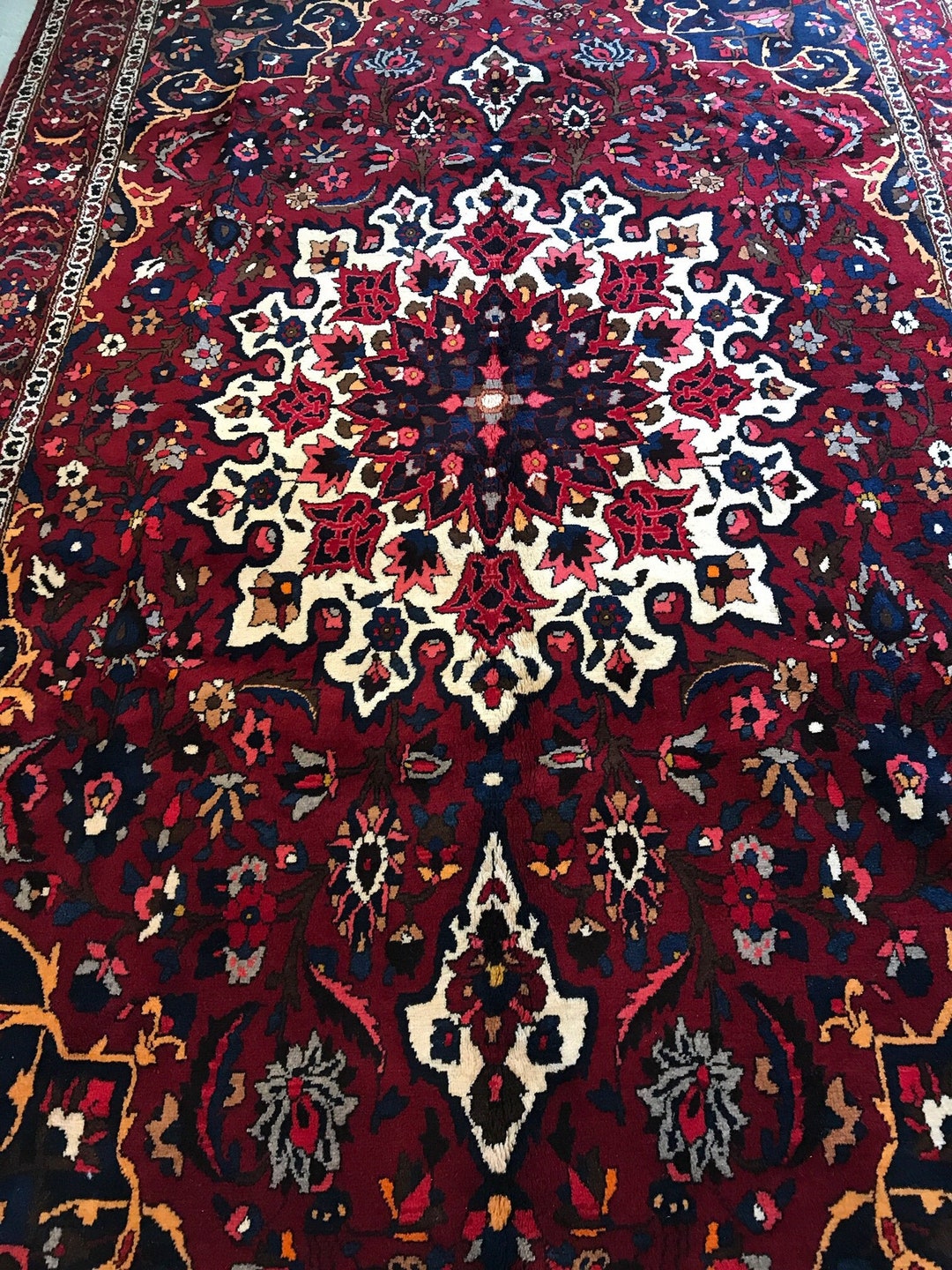 Vintage Handmade Oriental Tribal Rug, Floral Geometric Medallion Dssign ...