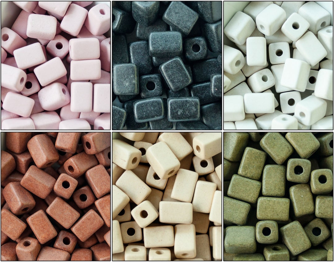 11mm Rectangular Ceramic Spacer Beads in Several Colors: White, Green ...