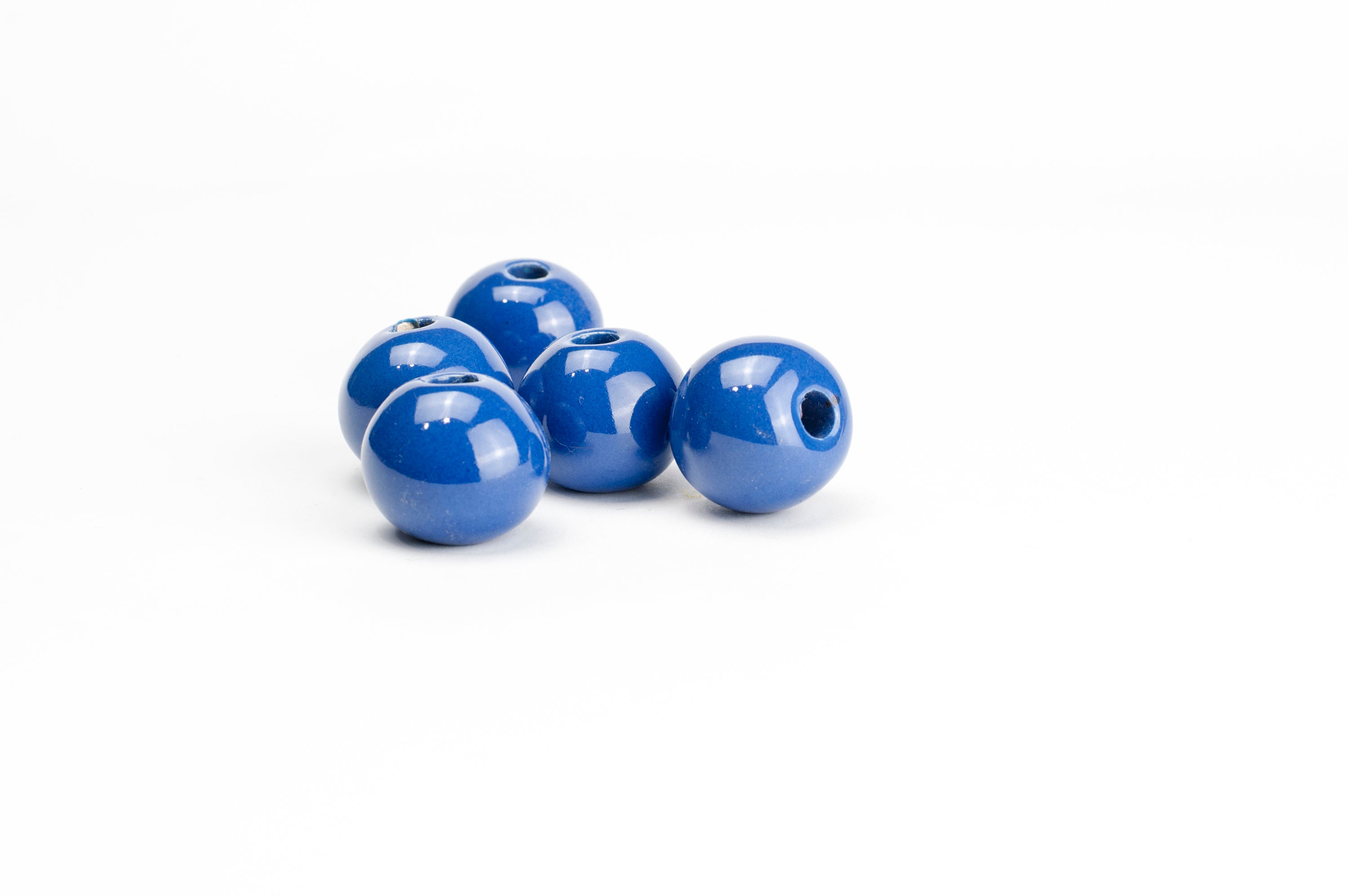 Large Cobalt Blue Ball Beads for Jewelry Making, Large Hole Ceramic ...