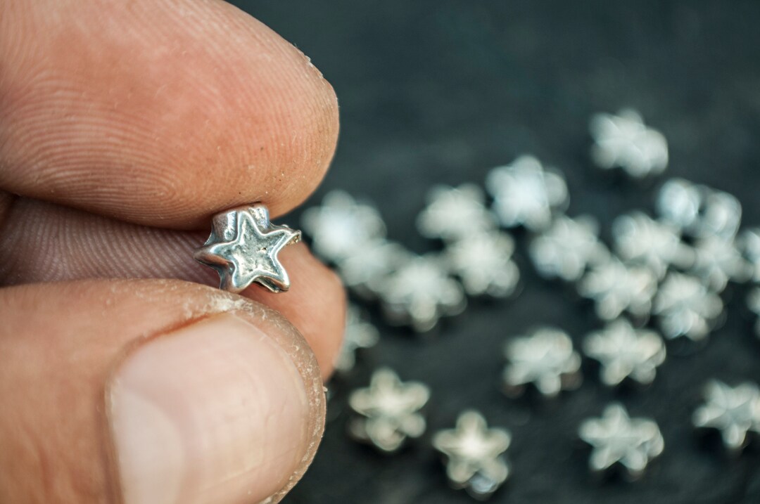 Small Silver Star Beads, Rustic Silver Star Beads 25pcs, 7mm Star Bead ...