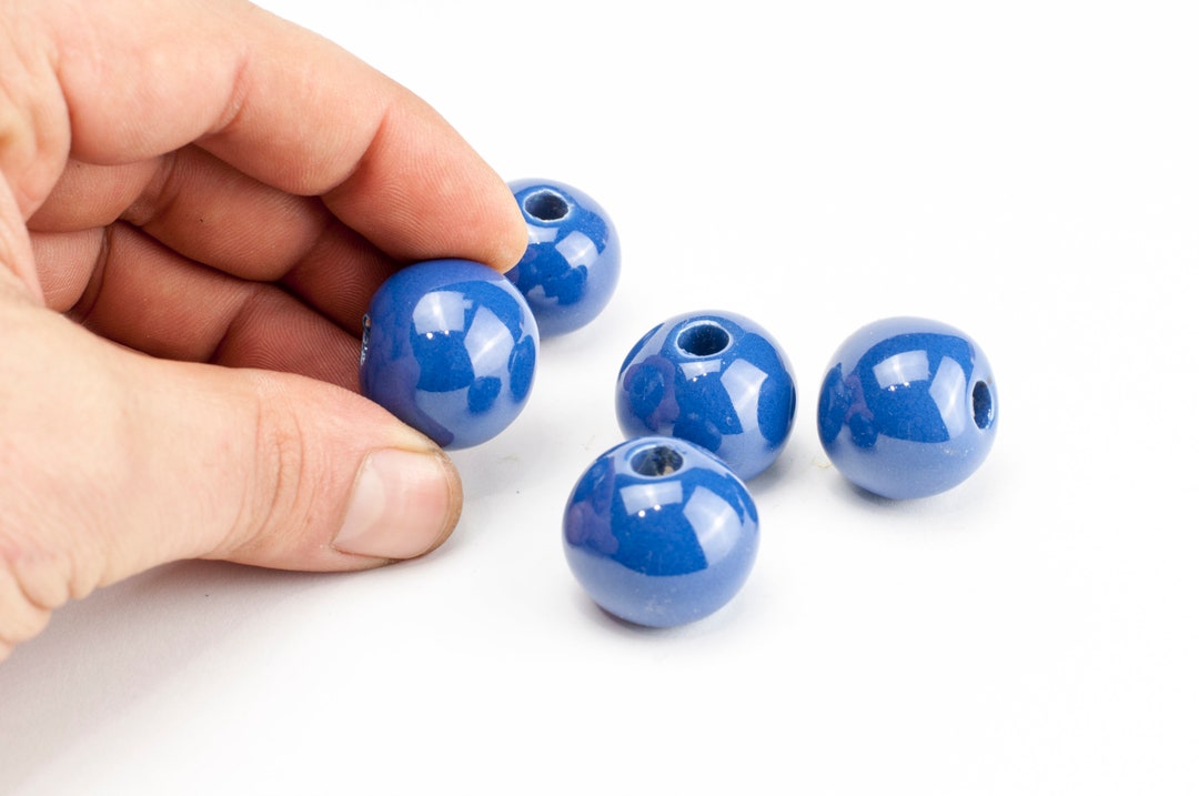 Large Cobalt Blue Ball Beads for Jewelry Making, Large Hole Ceramic ...