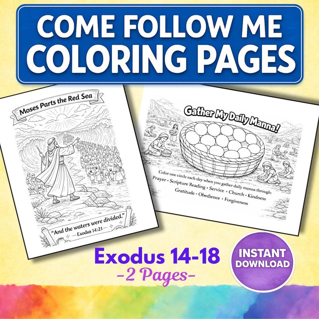 Come Follow Me Coloring Pages Exodus 14–18 | Moses Parts Red Sea ...