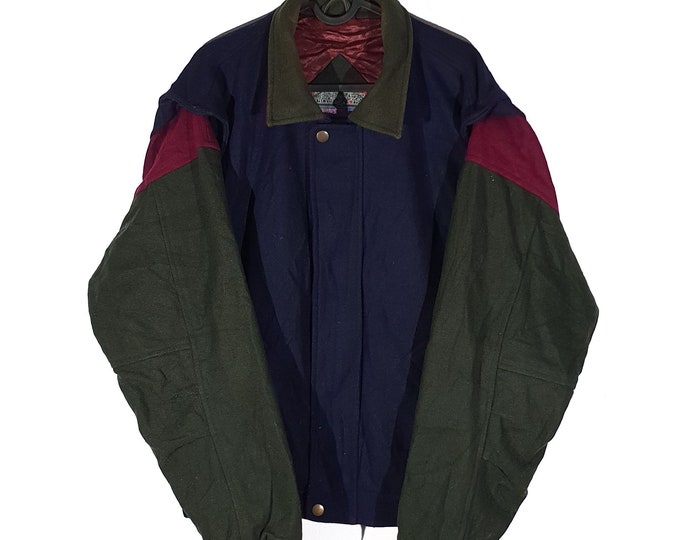 90s Vintage Colorblock Wool College Jacket Blue Green / Size - Etsy