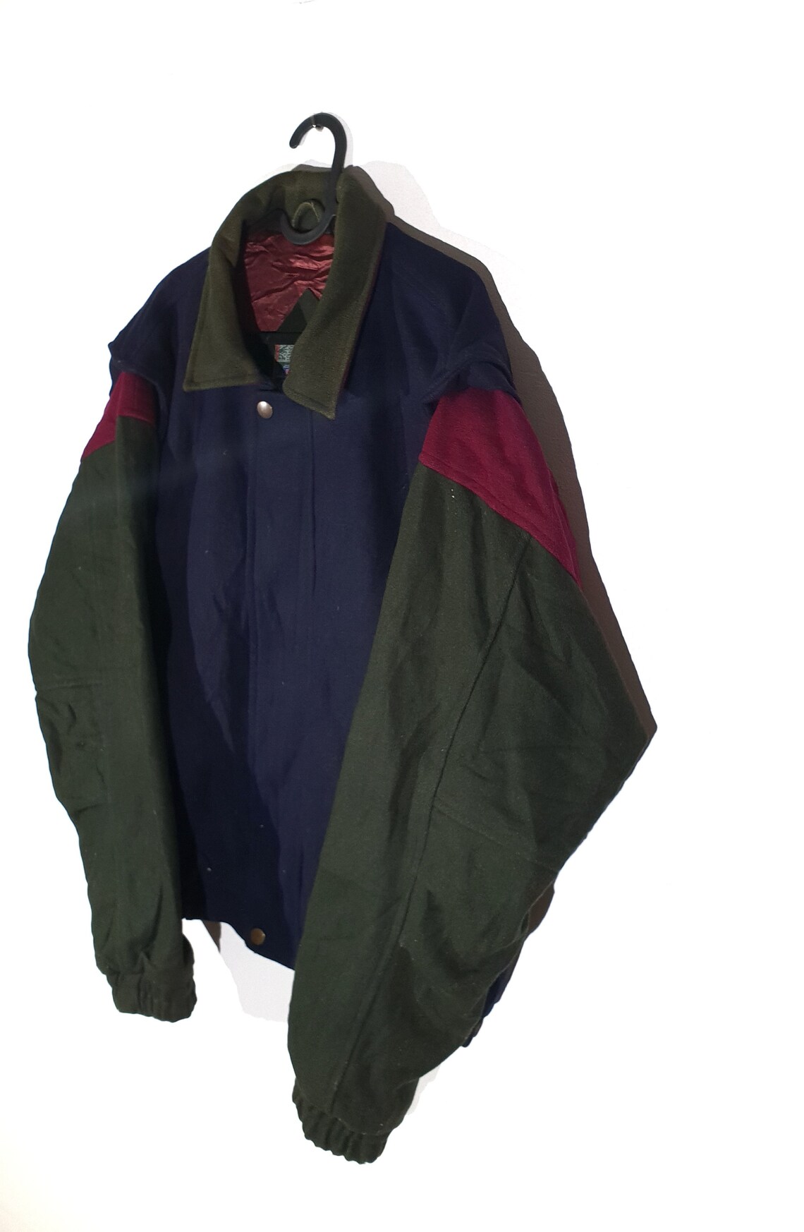 90s Vintage Colorblock Wool College Jacket Blue Green / Size | Etsy