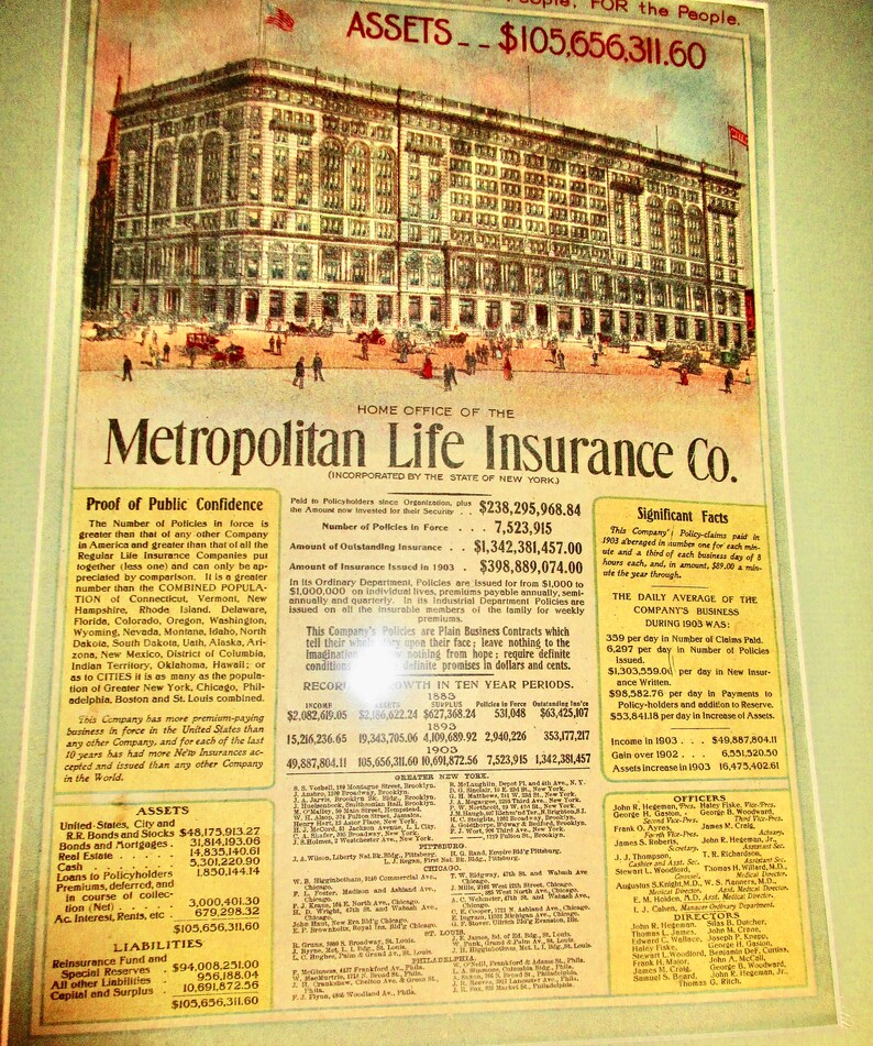 1904 Authentic Advertisement by Metlife in the Sunday Magazine, Framed ...