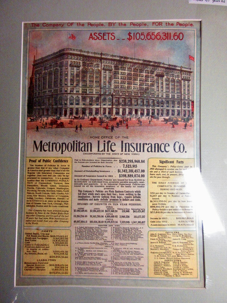 1904 Authentic Advertisement by Metlife in the Sunday Magazine, Framed ...
