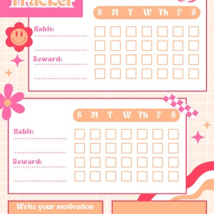 Retro Habit Tracker | Cute Goal Tracker, Digital Download, Digital Art ...
