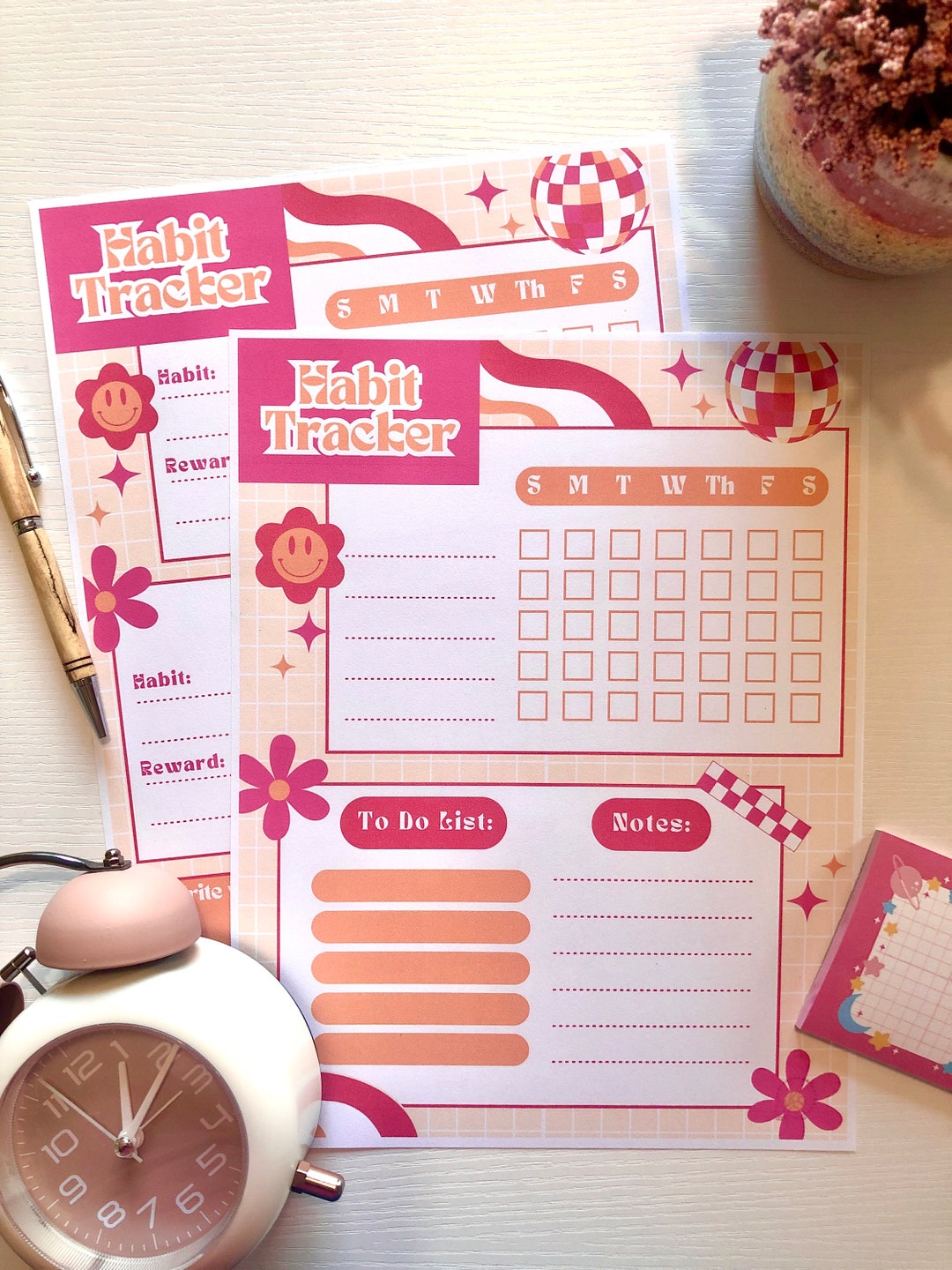 Retro Habit Tracker | Cute Goal Tracker, Digital Download, Digital Art ...