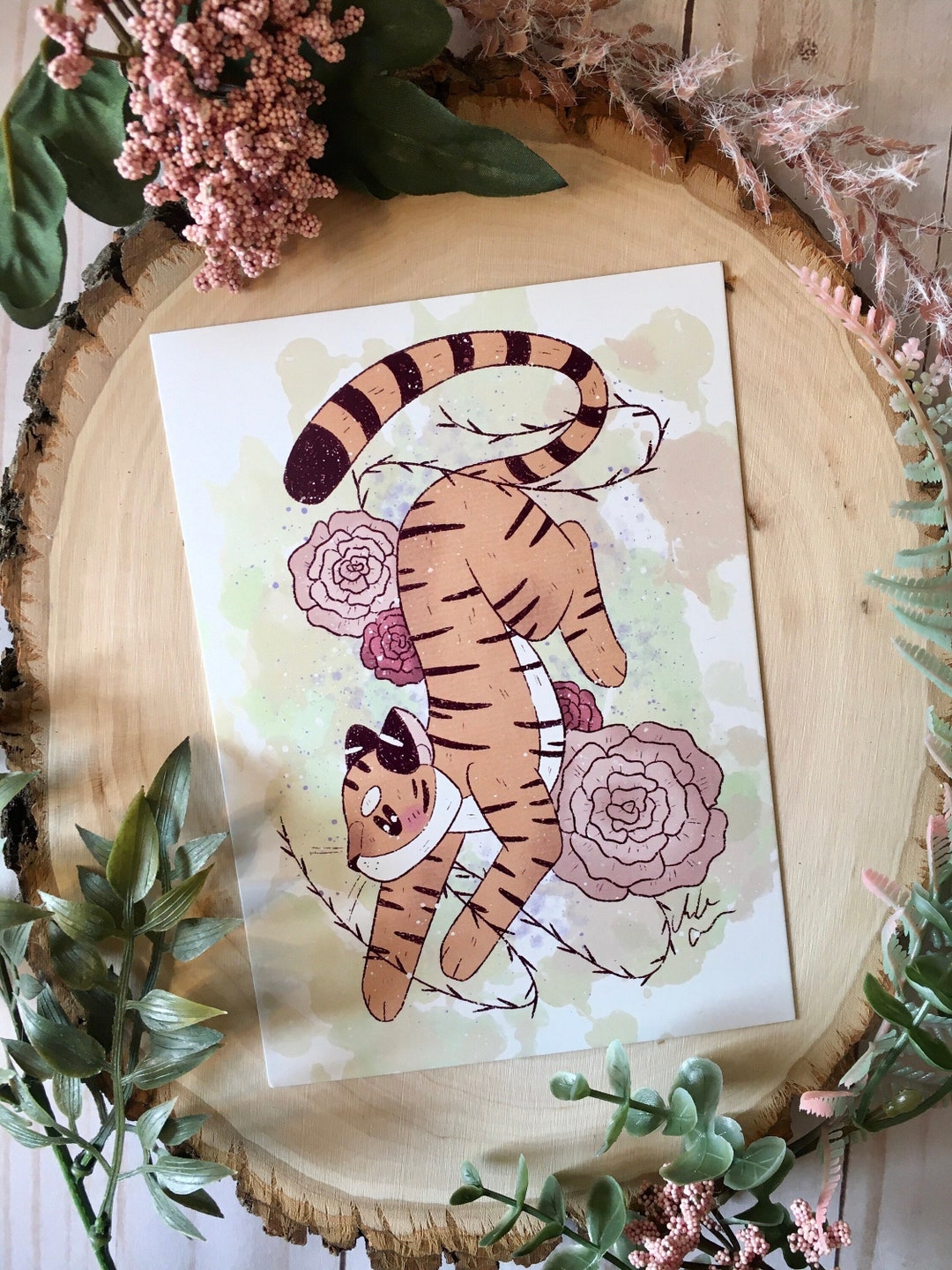Tigers and Roses Art Cute Tiger Art Print, Year of the Tiger Artwork ...