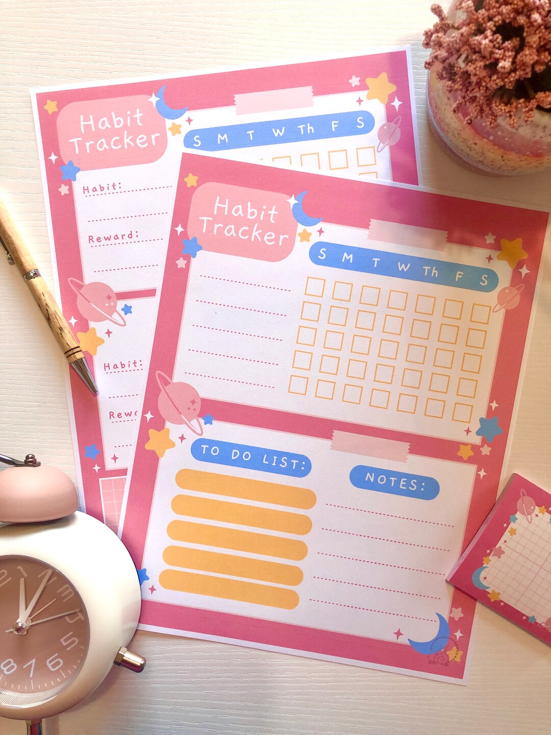 Pink Stars Habit Tracker | Cute Goal Tracker, Digital Download, Digital ...