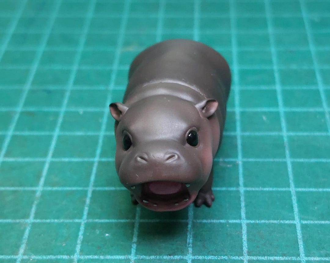 Handmade Pygmy Hippo Moodeng Good Luck Charm Miniature Figure 3D ...