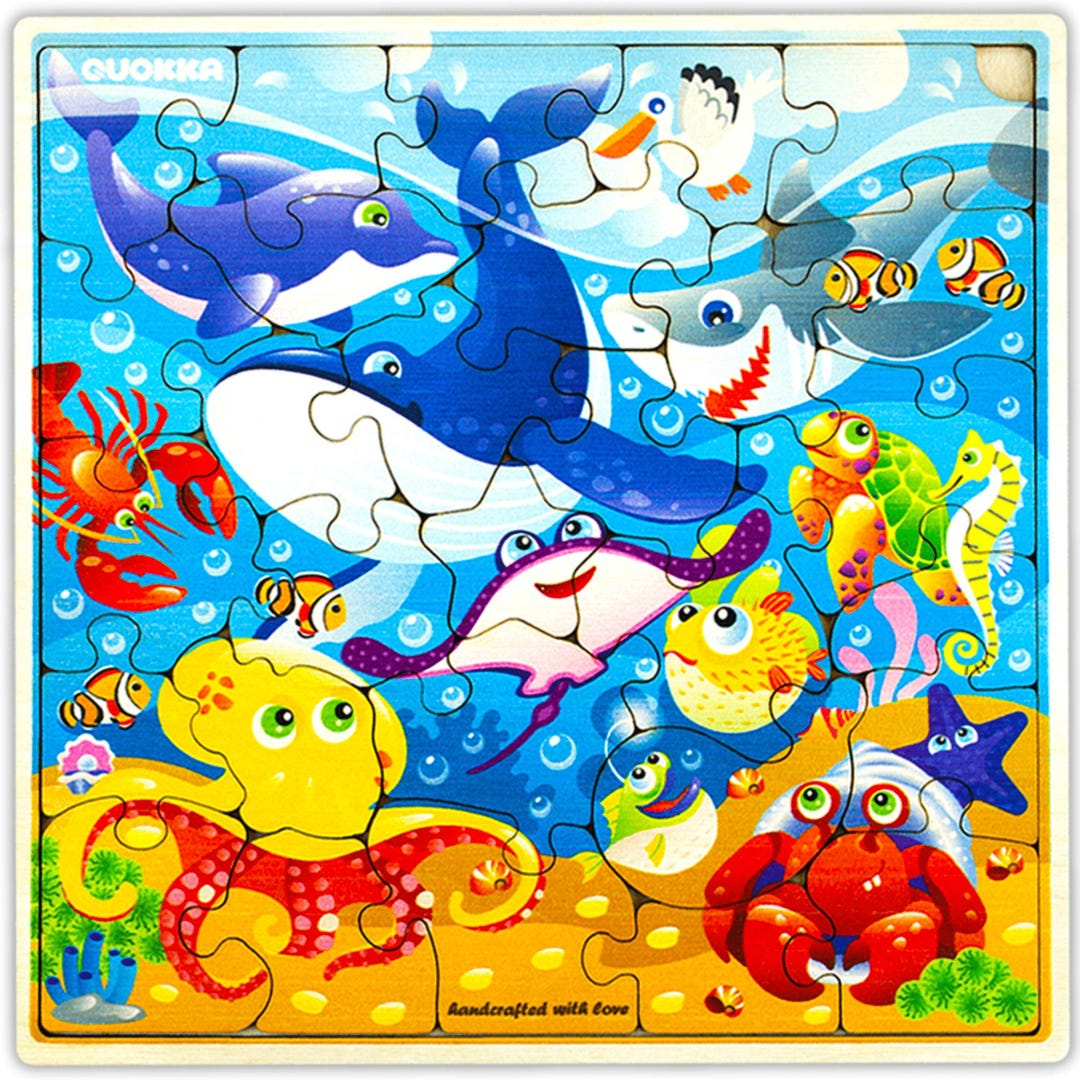 QUOKKA Wooden Ocean Puzzles for Kids Ages 3-5 – 28 Pieces Toddlers Kids ...