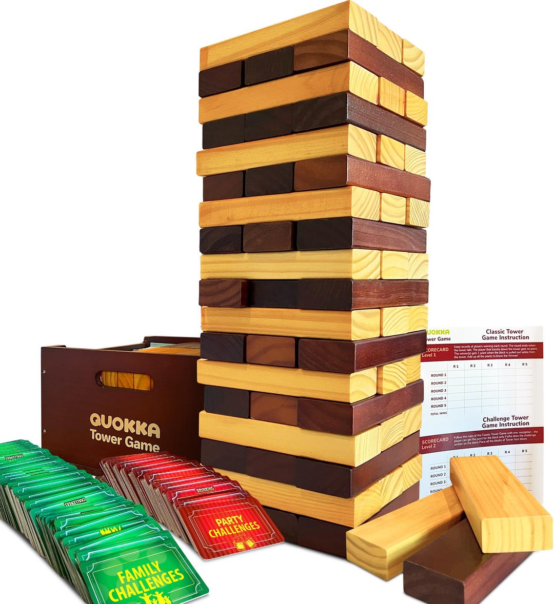 QUOKKA Tower Blocks Giant Tumbling Tower 54 Blocks With Fun Challenges ...