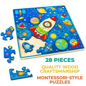 QUOKKA Wooden Rocket Puzzles for Kids Ages 3-5 – 28 Pieces Toddlers ...