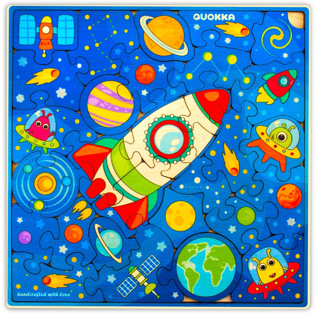 QUOKKA Wooden Rocket Puzzles for Kids Ages 3-5 – 28 Pieces Toddlers ...