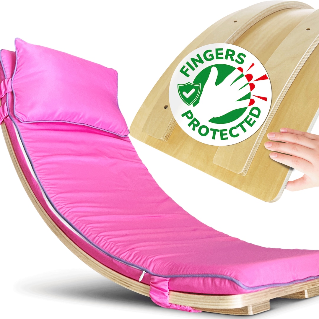 QUOKKA Wooden Balance Board Pink Kids 35 Inch Finger Safe Balance Beam ...