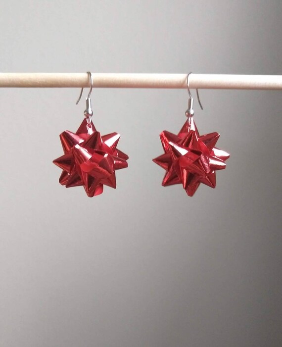 Traditional Christmas Bow Earrings Christmas Earrings Red Christmas Bow Bow Dangle Earrings Unique Jewelry Xmas Earrings Etsy