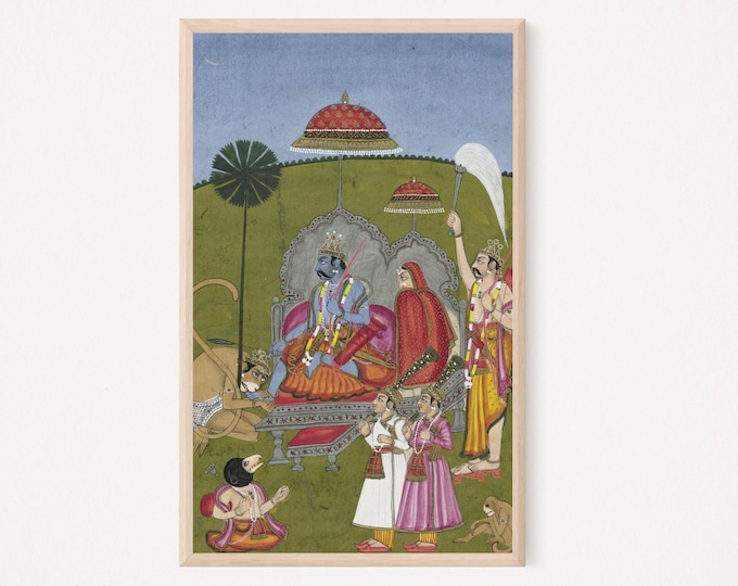 Ram Darbar Painting, Sri Rama, Sita, Lakshman and Hanuman Ji Poster ...