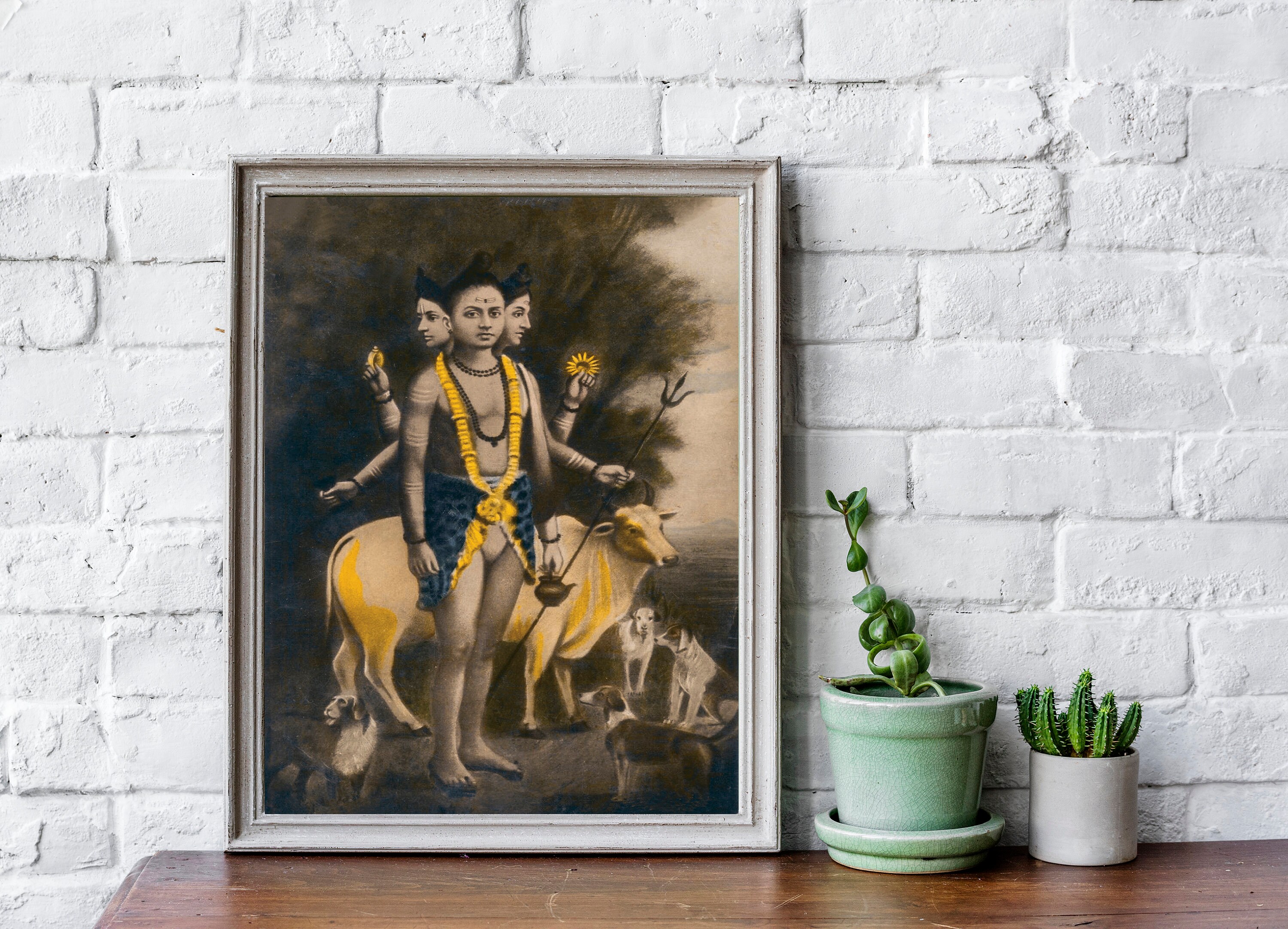Bhagwan Dattatreya Print, Shri Dattatreya in His Three Headed and Six ...