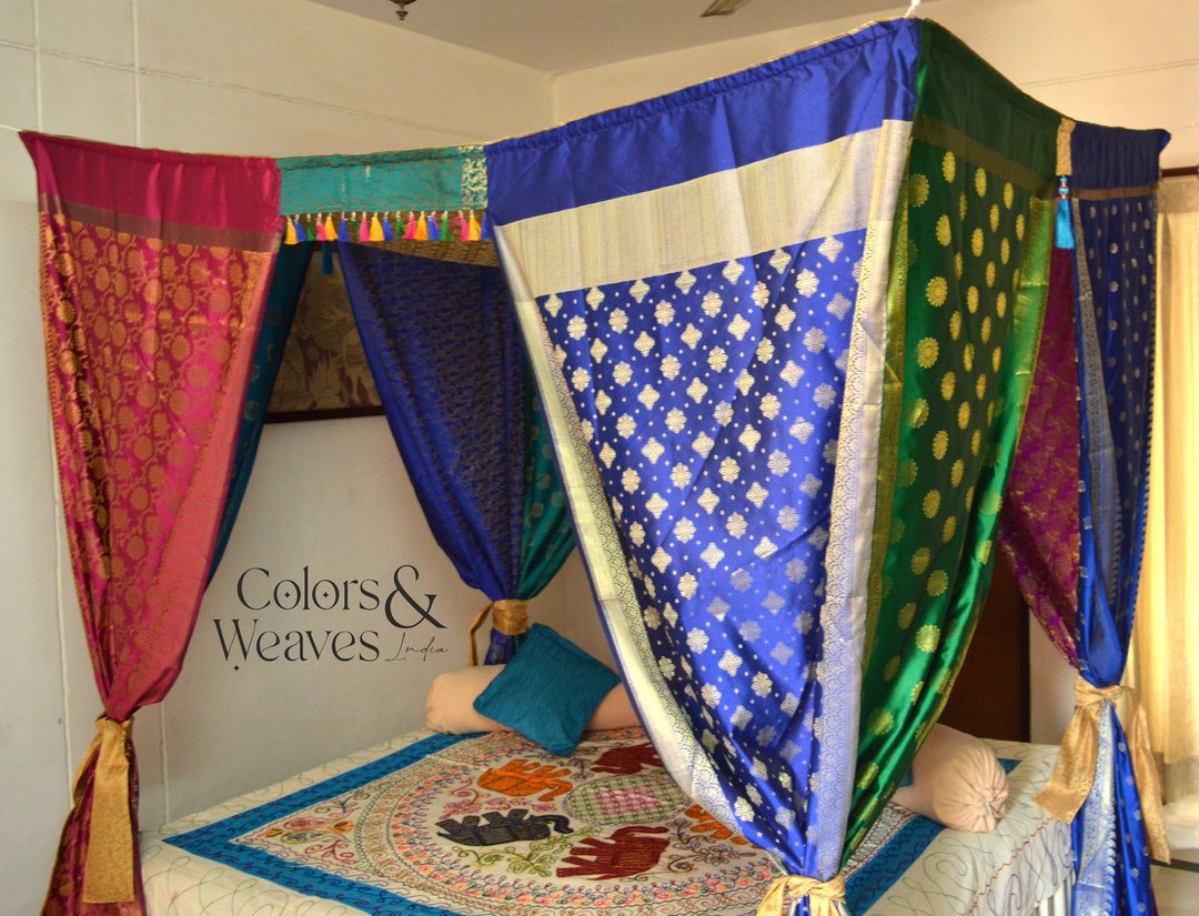Bohemian Canopy, Colorful Jewel Tone Multicolor Canopy, Sari Canopy ...