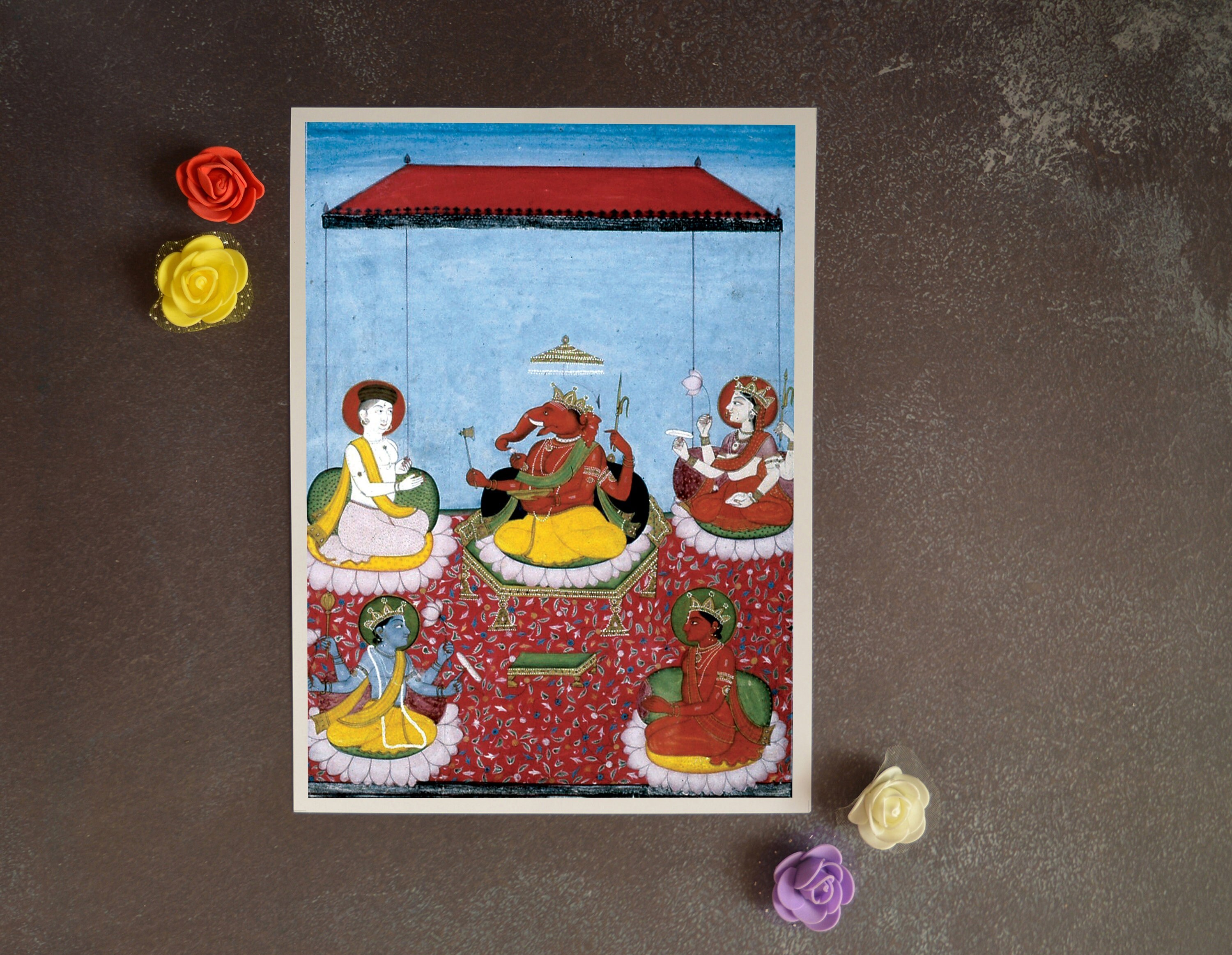 Ganesha Painting, Chaturbhuj Ganpati Print, Ganesh Miniature Painting ...