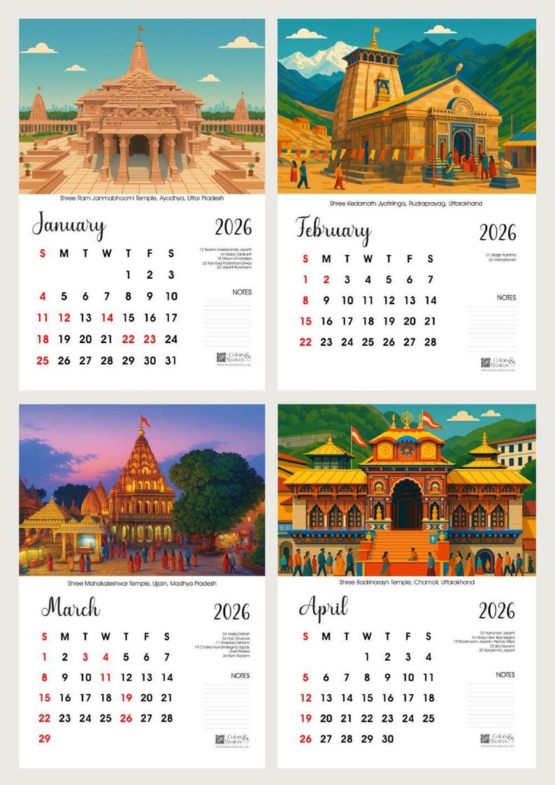 Hindu calendar 2026 with Hindu festivals printable, colorful monthly ...