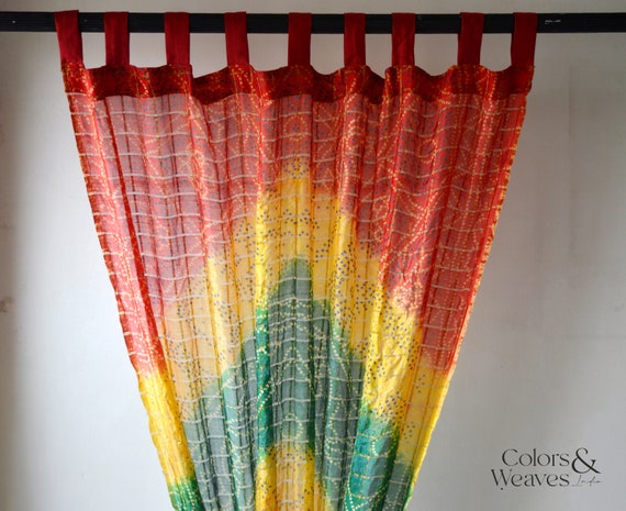 Colorful Red Green and Yellow Curtain Panel Bandhani Curtains - Etsy