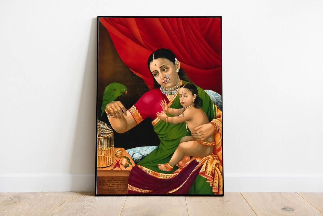 Baby Rama Poster, Vintage Hindu God Art, Indian Mother Child Painting ...