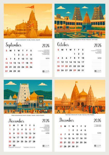 Hindu Calendar 2026, Temples, Festivals, Monthly Wall Art (digital ...