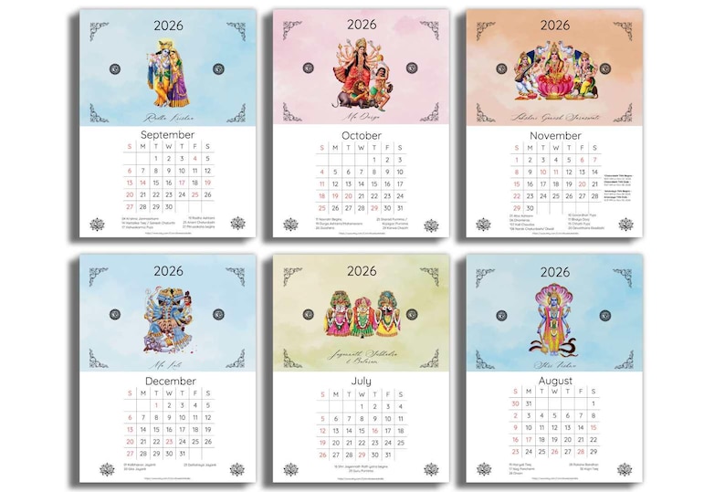 2026 Hindu Gods Calendar With Festivals List (digital Download) - Etsy