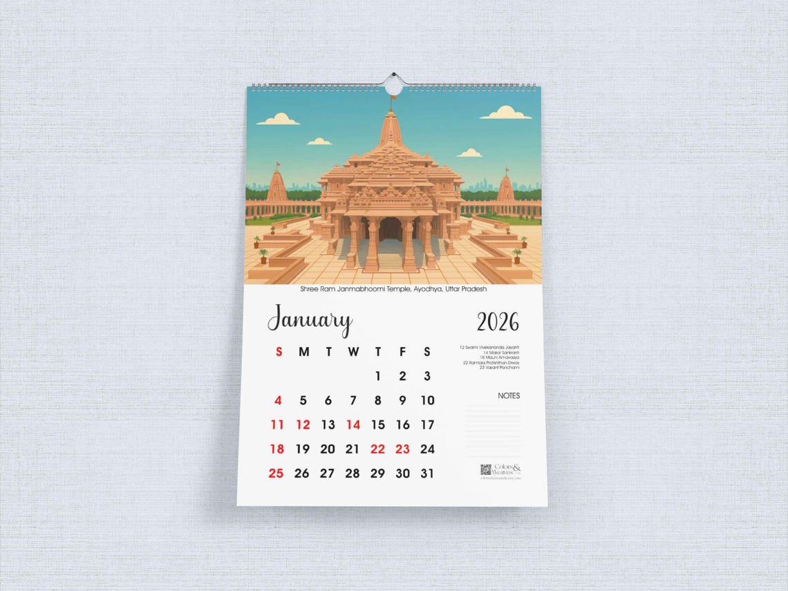 Hindu Calendar 2026, Temples, Festivals, Monthly Wall Art (digital ...