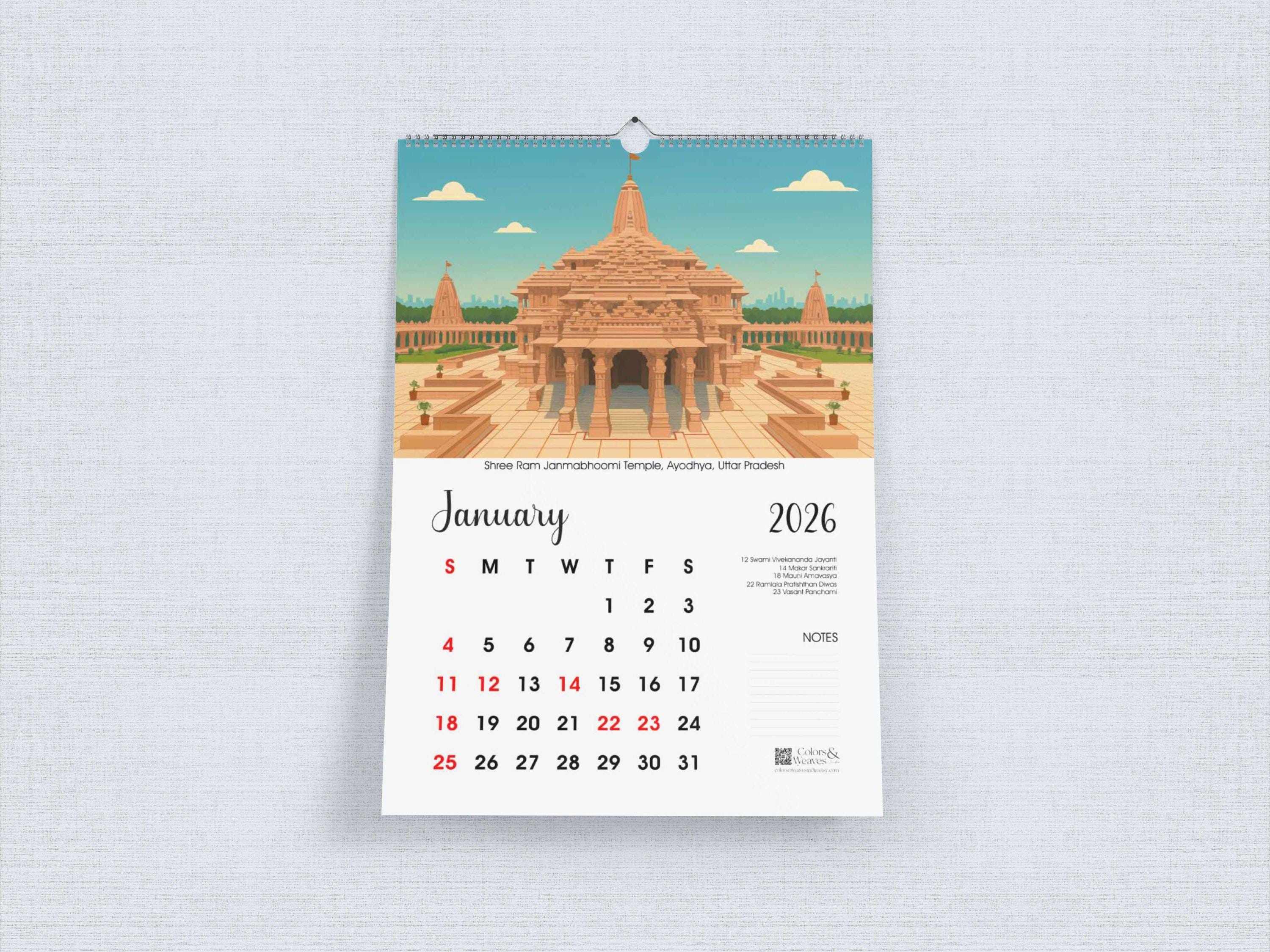 Hindu Calendar 2026, Temples, Festivals, Monthly Wall Art (digital ...