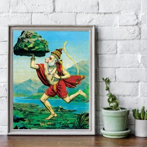 Flying Hanuman Poster, Sri Hanuman Print, Hanuman Ji Carrying ...