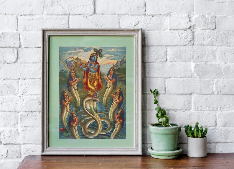Krishna Dancing on Kaliya Snake Krishna Print - Etsy