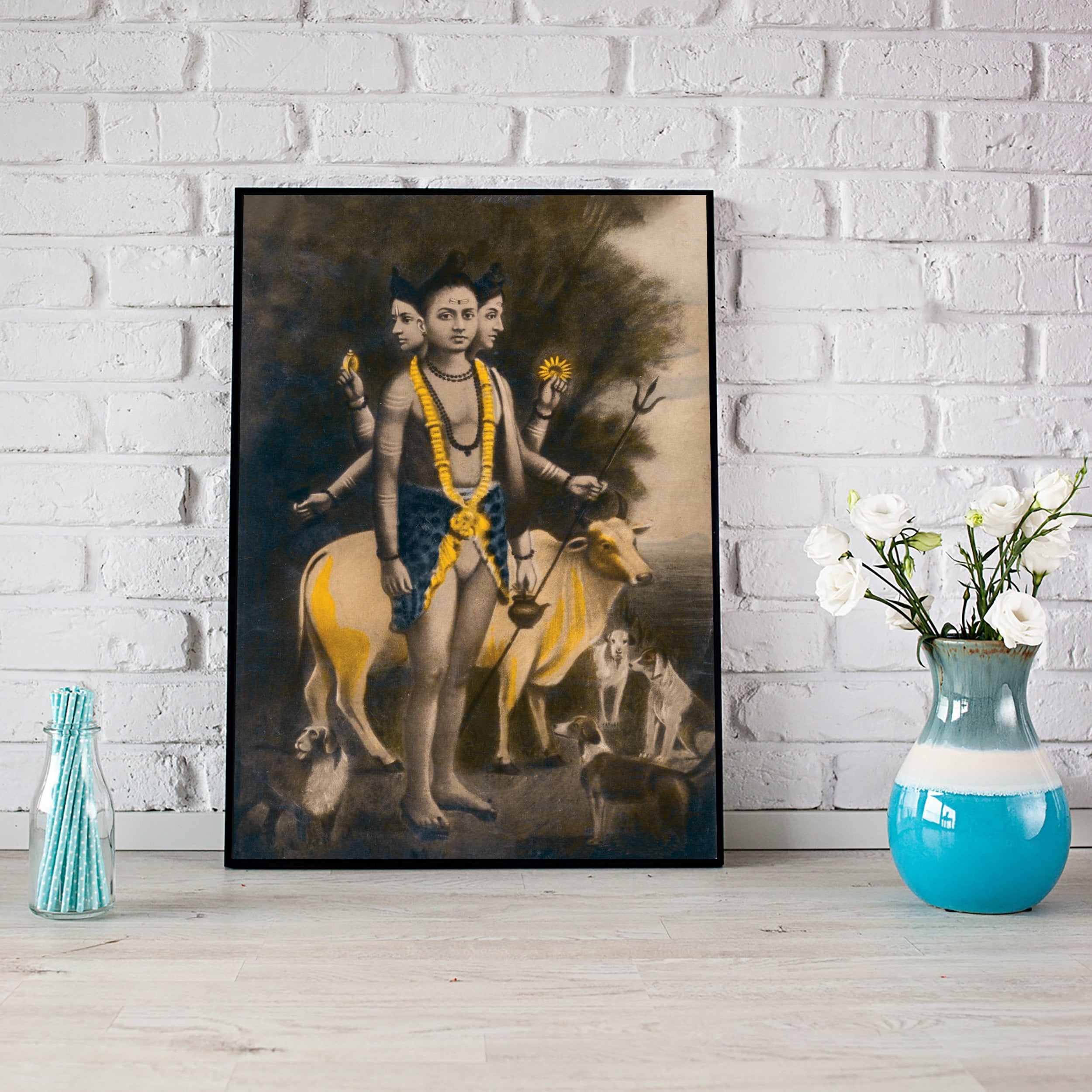 Bhagwan Dattatreya Print, Shri Dattatreya in His Three Headed and Six ...