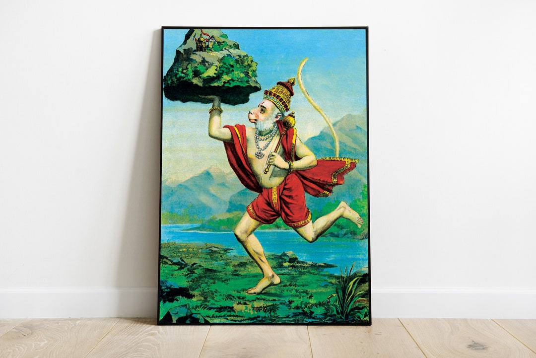 Flying Hanuman Poster, Sri Hanuman Print, Hanuman Ji Carrying ...