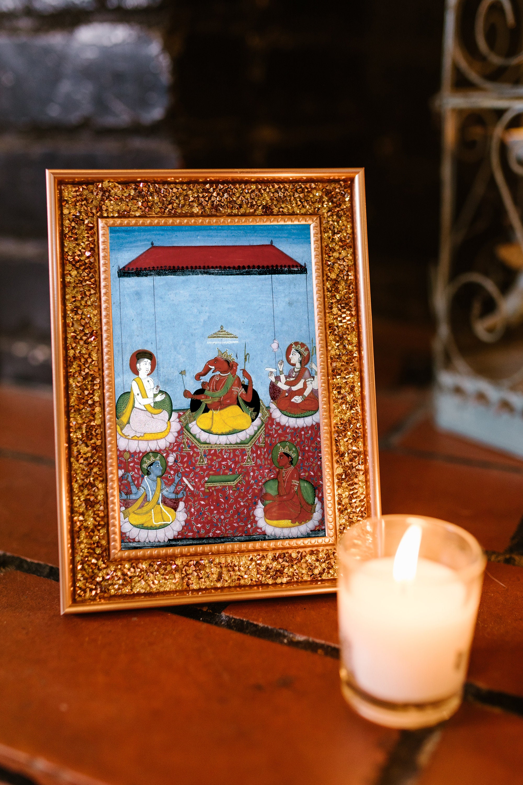 Ganesha Painting, Chaturbhuj Ganpati Print, Ganesh Miniature Painting ...