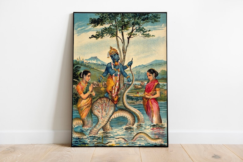 Sri Krishna Dancing on Kaliya Snake, Krishna Print, Anthropomorphic Art ...