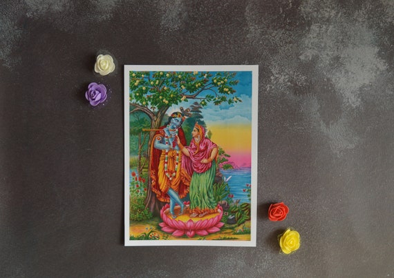 Sri Radha Krishna Under Kadamba Tree Krishna Poster Indian | Etsy