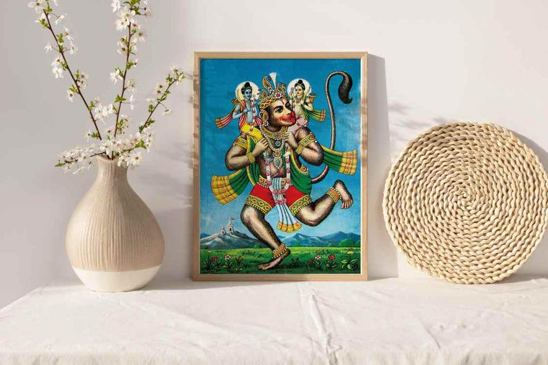 Hanuman Carrying Ram & Lakshman Vintage Lithograph Print (digital Print ...