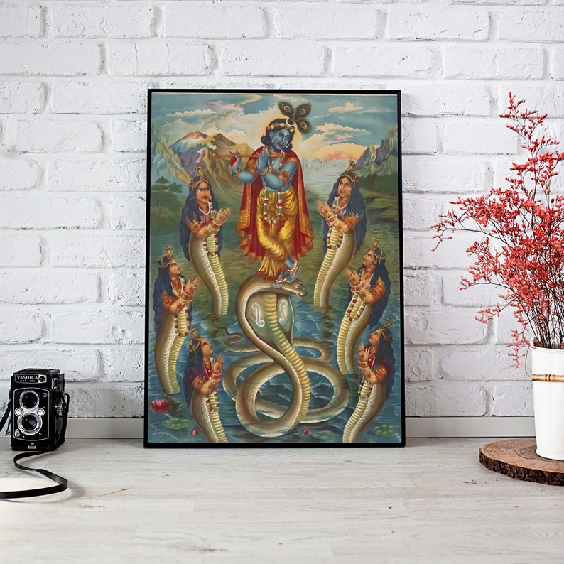 Krishna Dancing on Kaliya Snake Krishna Print - Etsy