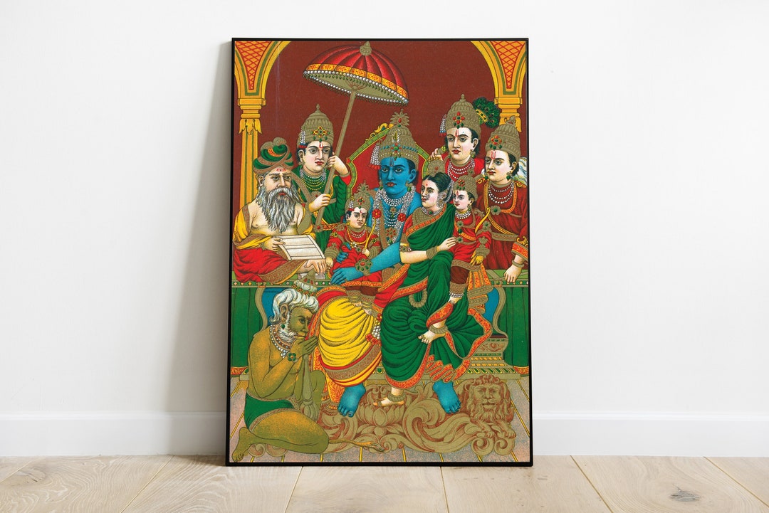 Sri Rama Darbar Print, Rama Sita Hanuman Painting, Uttar Ramcharit With ...