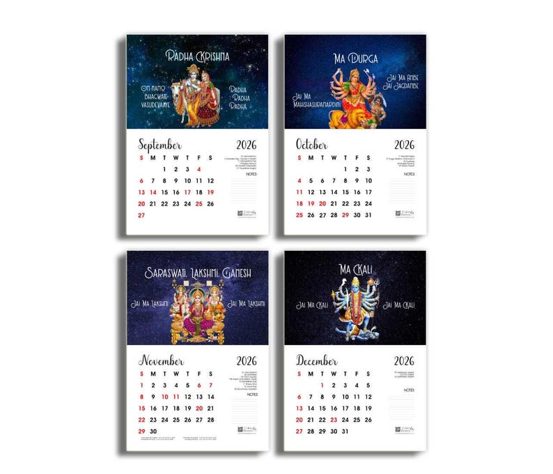 Hindu Gods Calendar 2026, Celestial Theme (digital Download) - Etsy