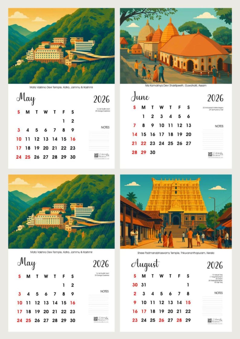 Hindu Calendar 2026, Temples, Festivals, Monthly Wall Art (digital ...