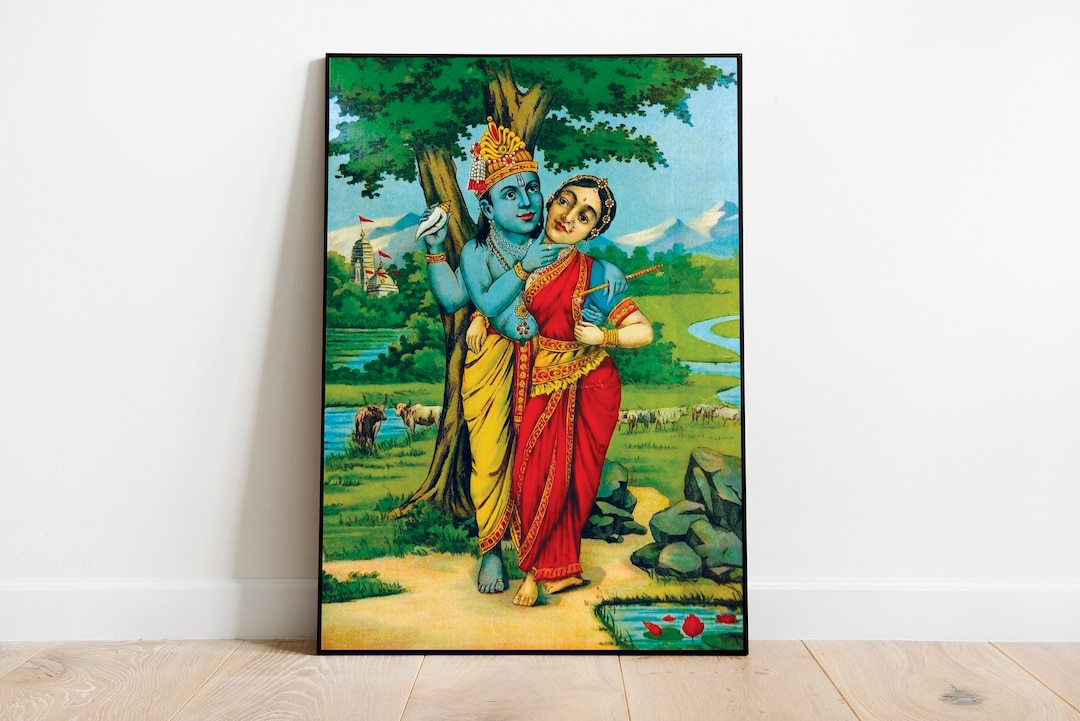 Radha Krishna Vintage Poster, Vrindavan Scene Art Print - Etsy UK