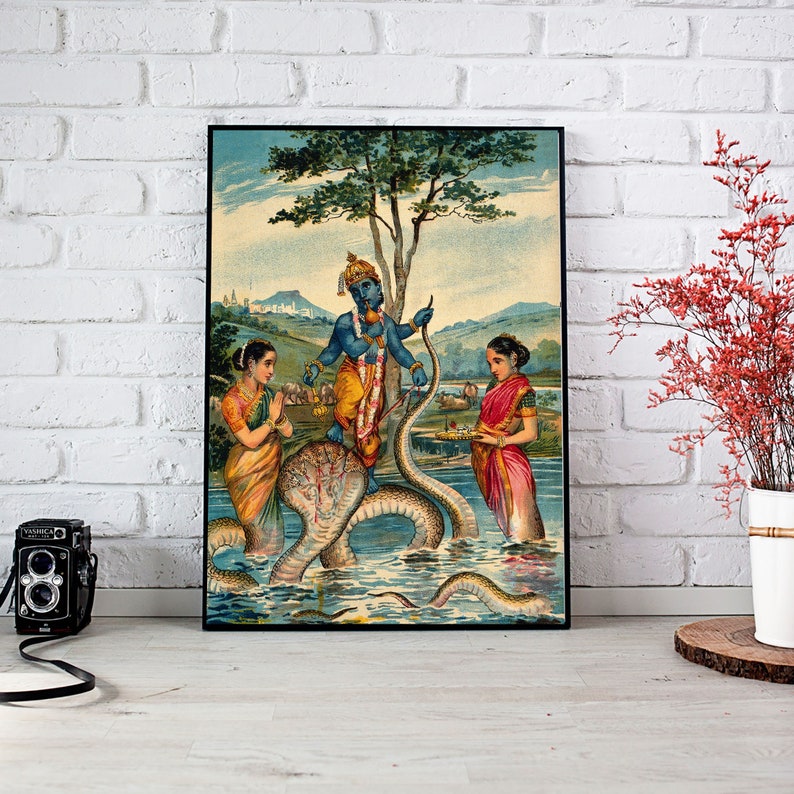 Sri Krishna Dancing on Kaliya Snake Krishna Print | Etsy